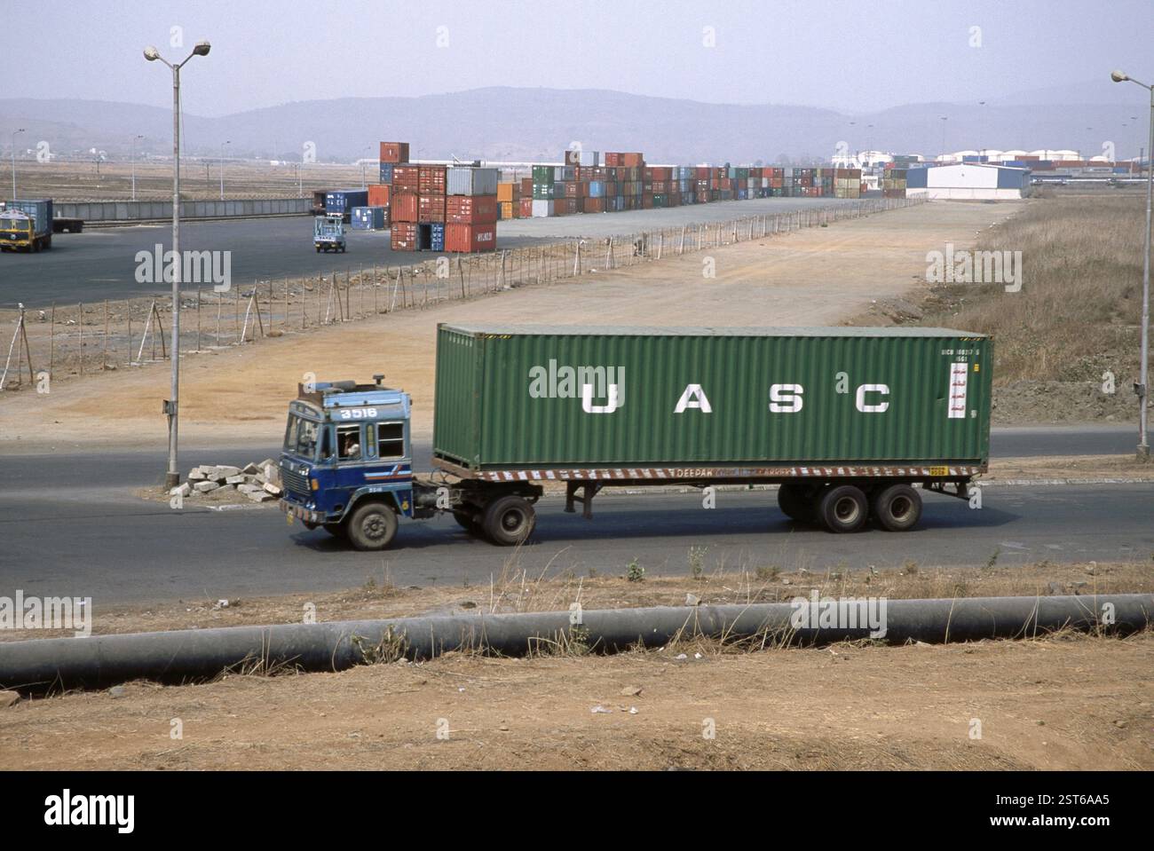Trucks carrying containers in yard, bombay mumbai, maharashtra, india ...