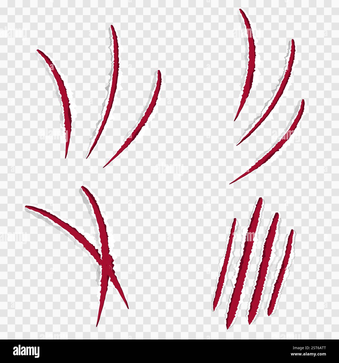 Cat claws red scratches, torn paper edge isolated on transparent ...
