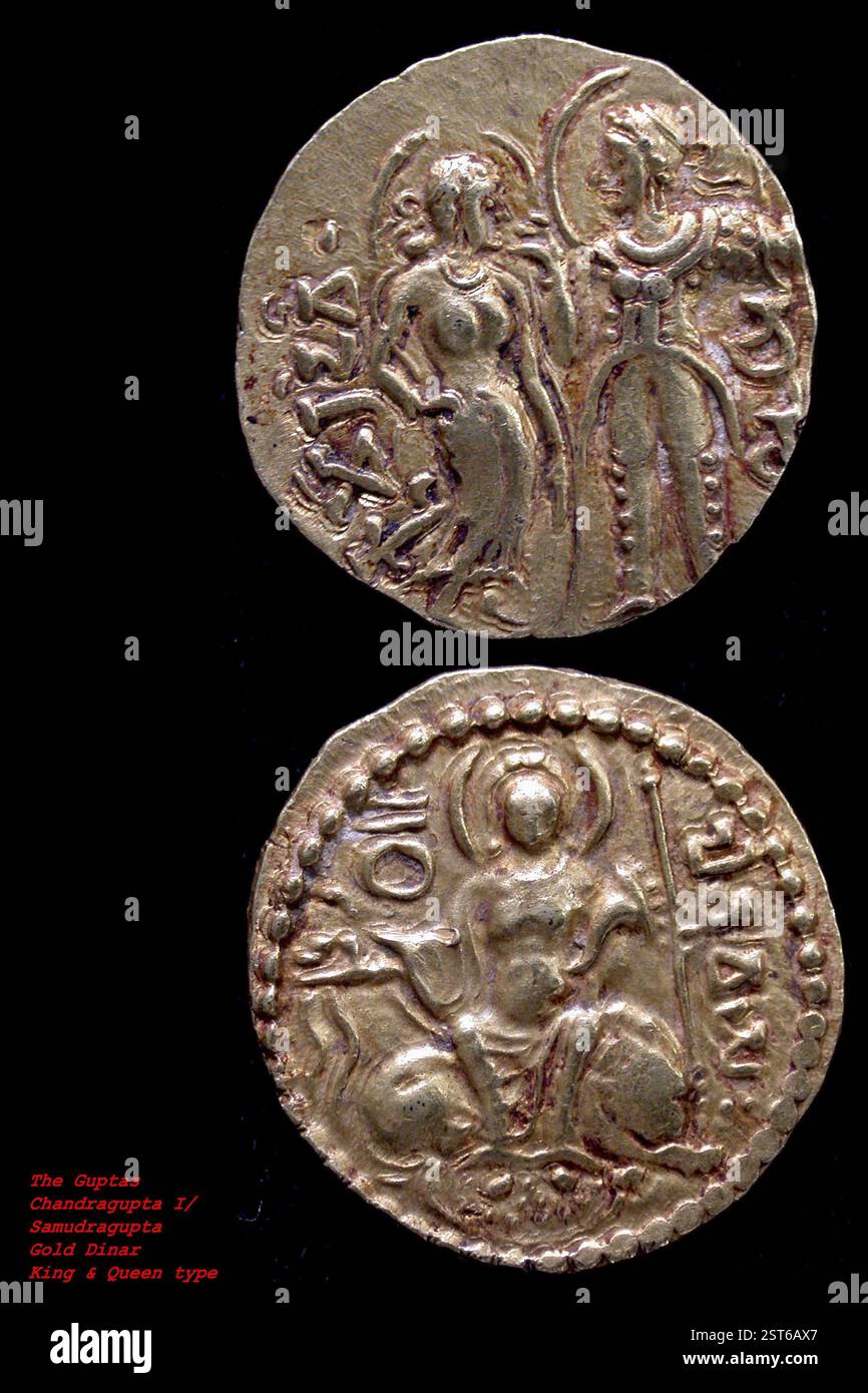 Gupta dynasty coins chandra king and queen India, Asia Stock Photo - Alamy