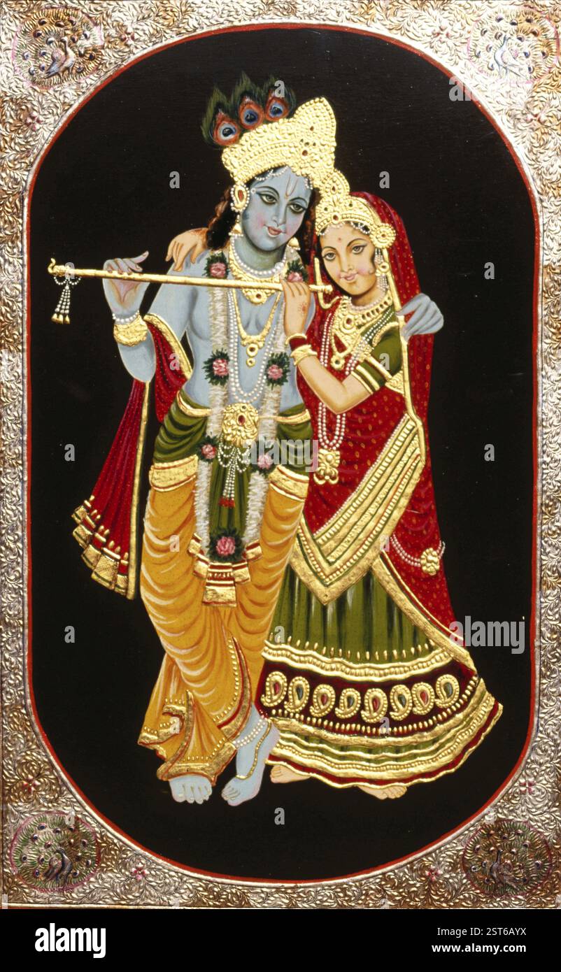 Painting of god krishna & her greatest devotee radha, india Stock Photo ...