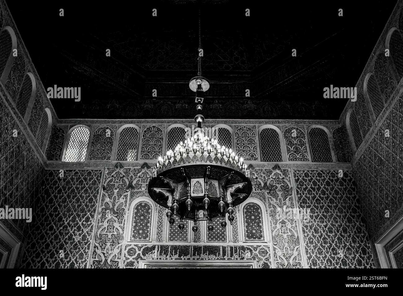 Luxurious ceiling in Madrasa Ben Youssef a historic Islamic school and ...
