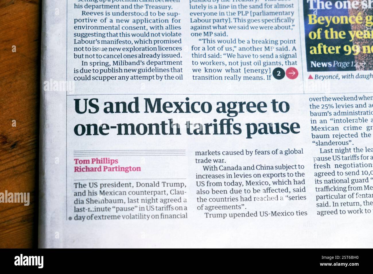 'US and Mexico agree to one-month tariffs pause' Guardian newspaper ...
