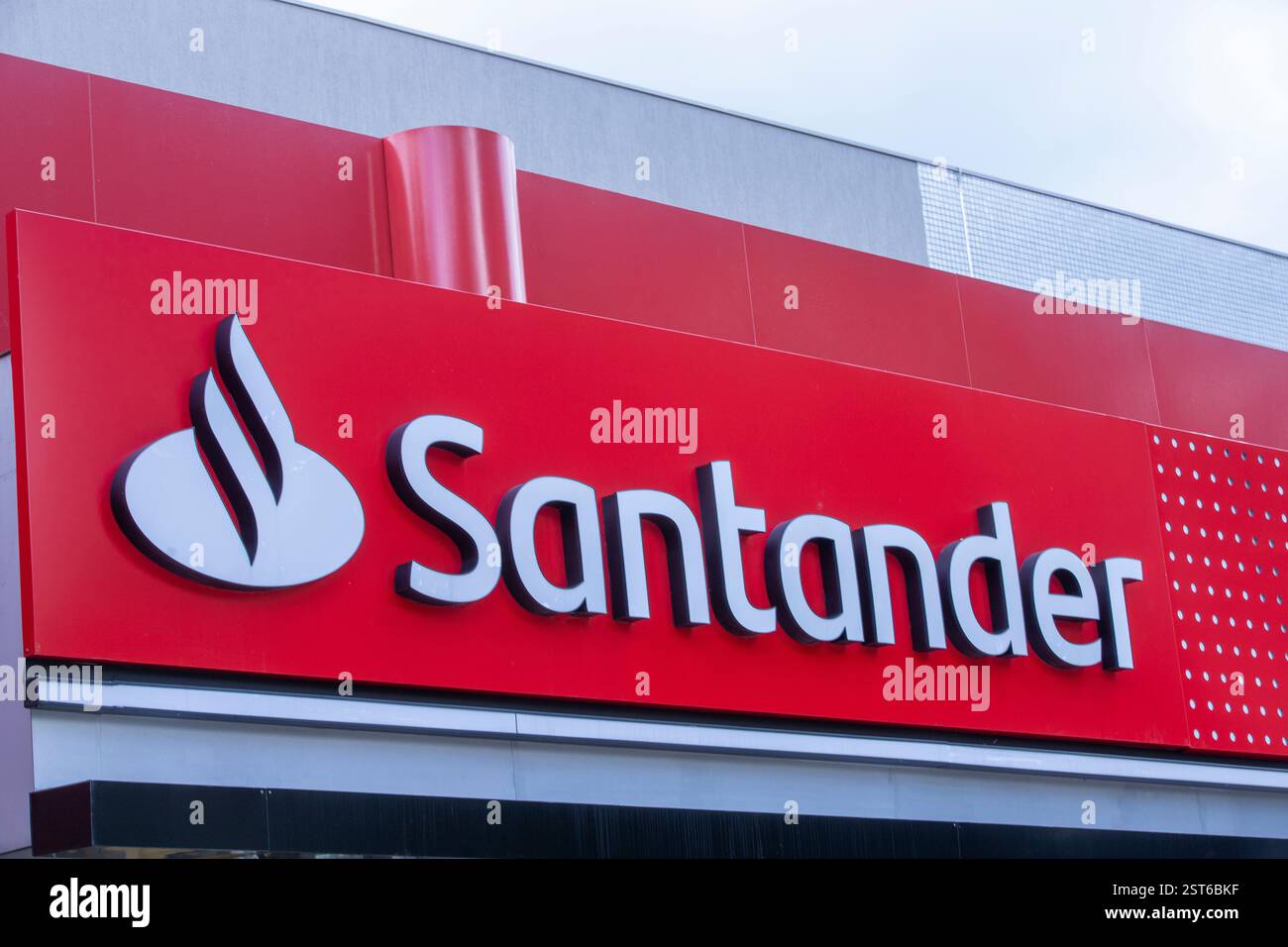 Sao Paulo, Brazil - jan 04., 2023 - Logo and lettering of Santander, a ...