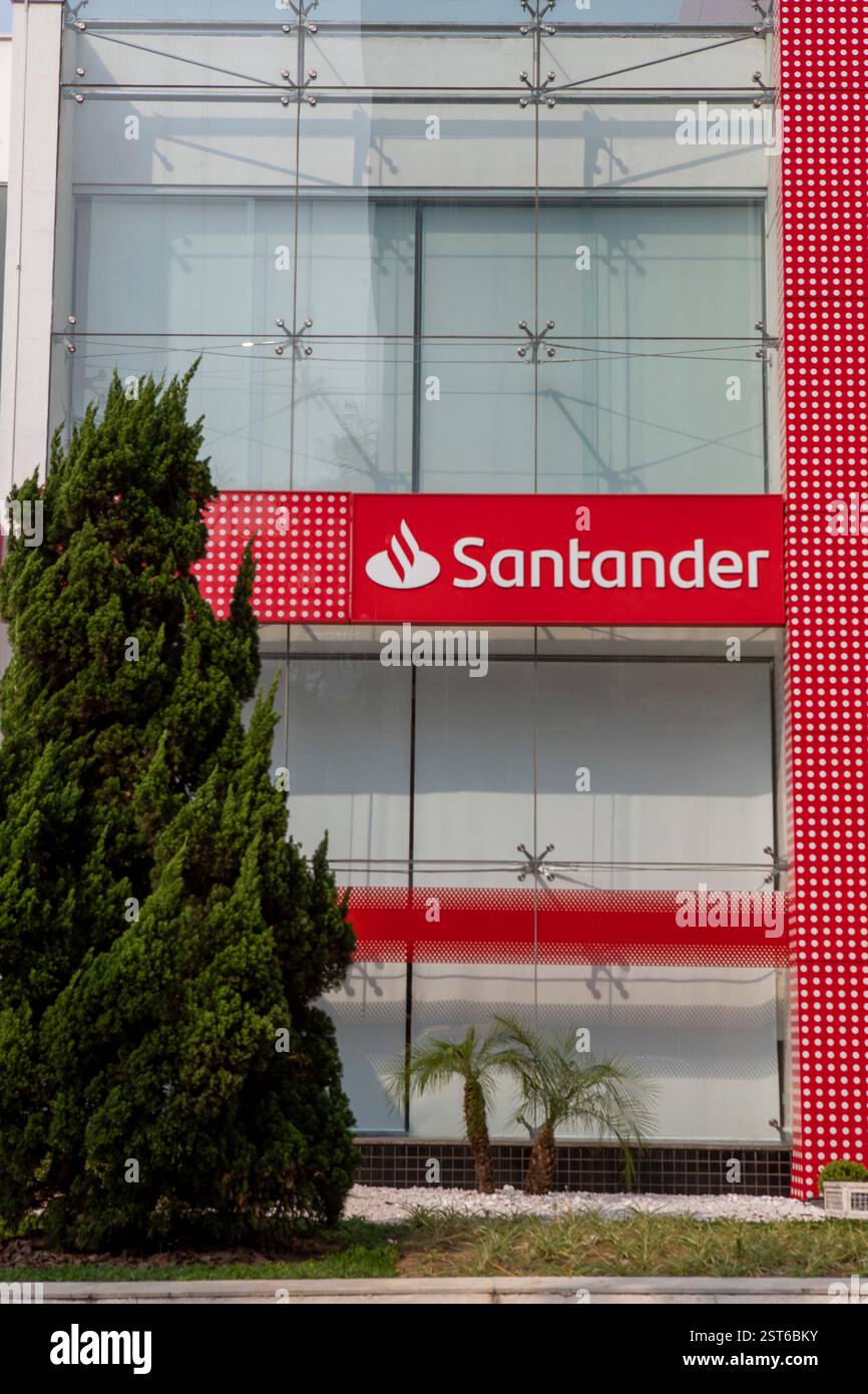 Sao Paulo, Brazil - september 19 2020 - Logo and facade of Santander, a ...