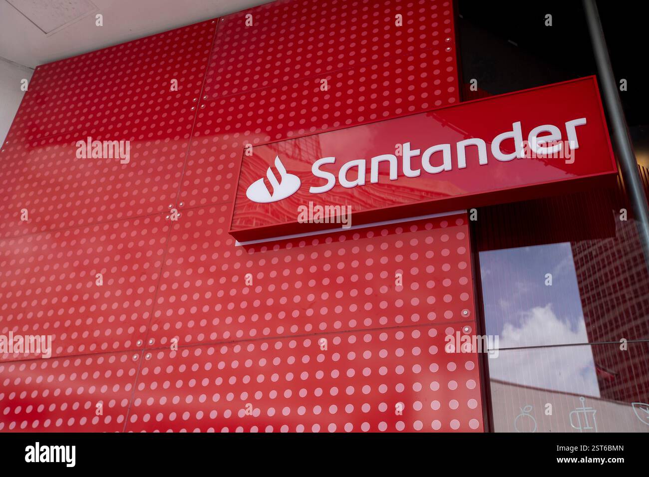 Sao Paulo, Brazil - december 29 2019 - Logo of Santander, a Spanish ...