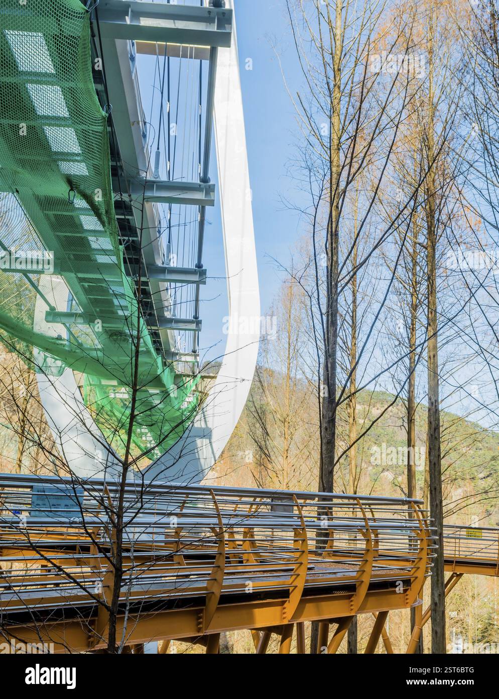 Daejeon, South Korea, December 15, 2019: Sky bridge over elevated walkway to Sky Tower at ...