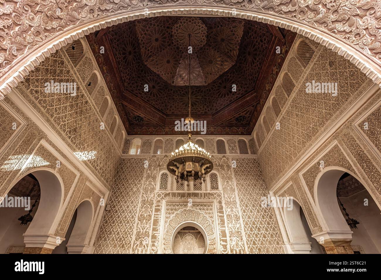 Luxurious ceiling in Madrasa Ben Youssef a historic Islamic school and ...