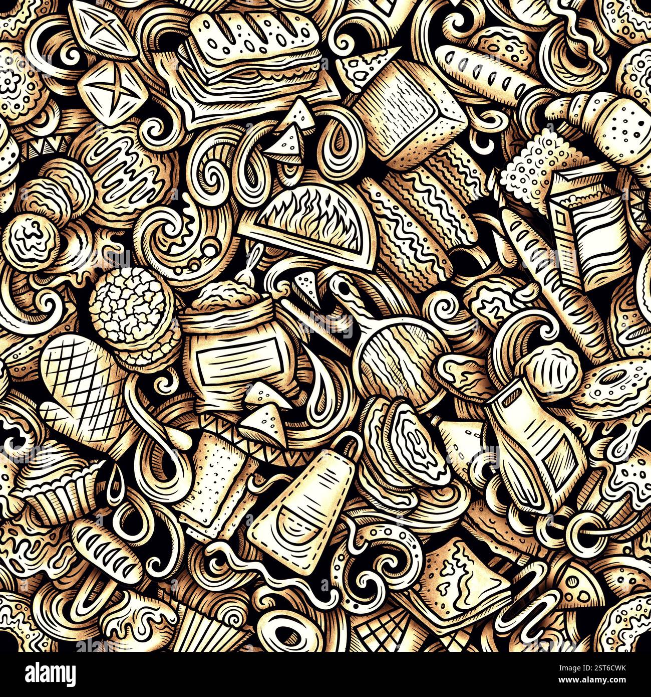 Graphics doodle bakery seamless pattern Stock Photo - Alamy