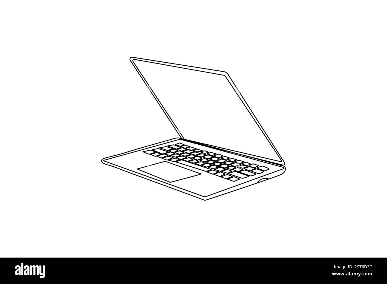 Continuous sketch of a laptop computer one line art outline design with open screen vector ...