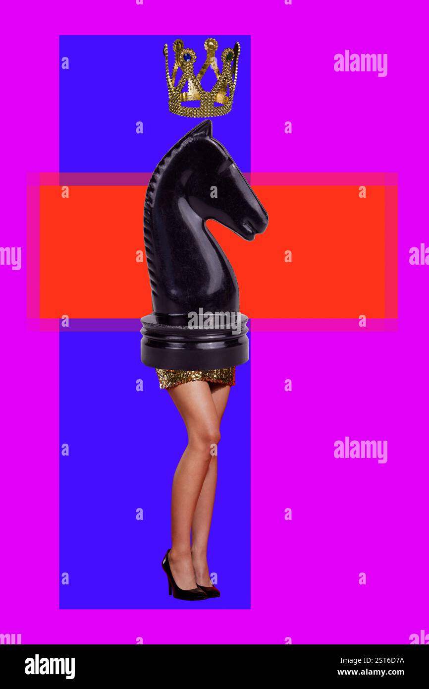 Composite 3D photo collage design trend sketch of surreal body chess ...