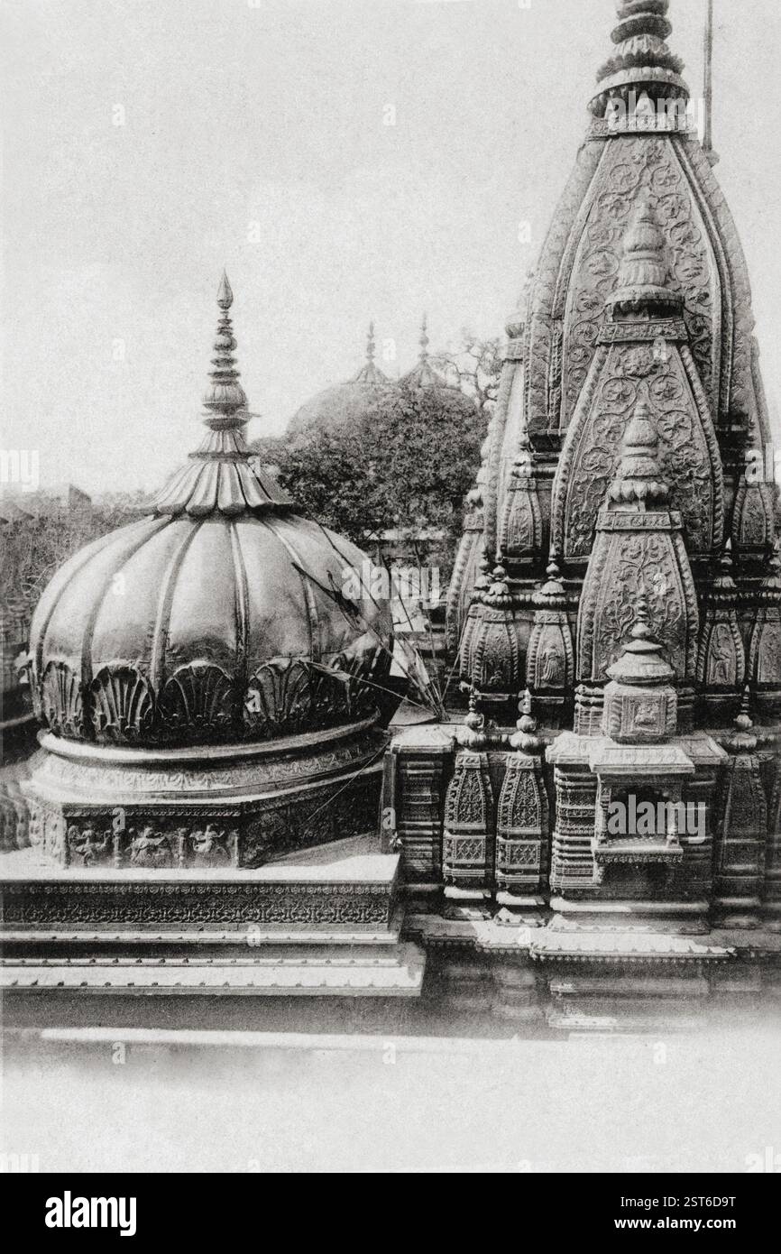 Old, vintage photo, kashi vishwanath shiva temple and mosque, varanasi ...