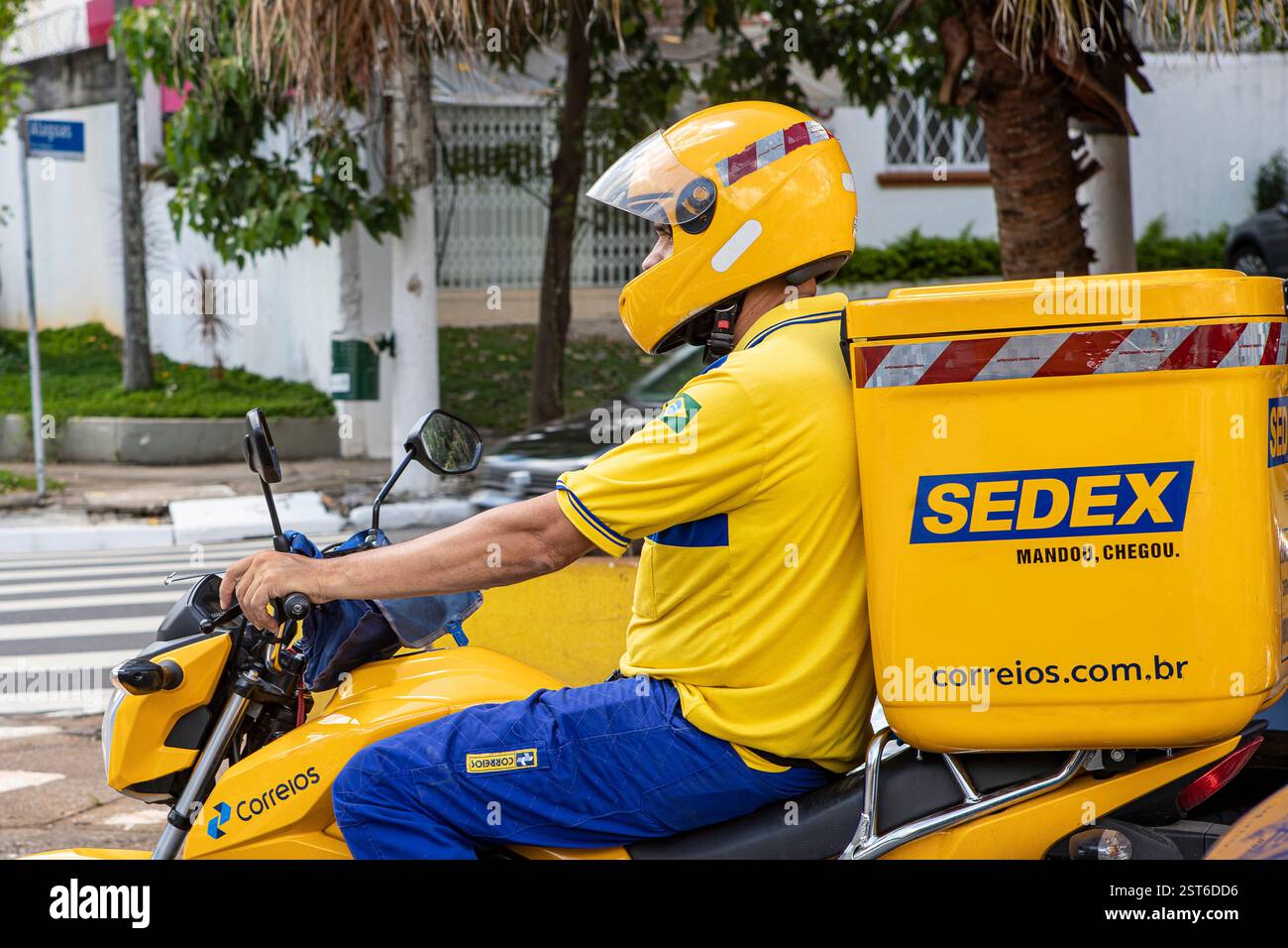 Sao Paulo, Brazil - march 12, 20121: biker from Correios is seen ...
