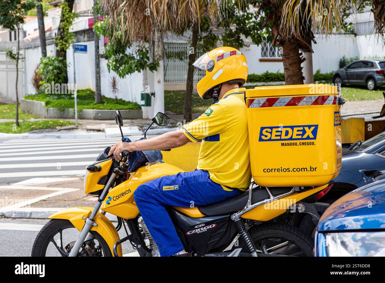 Sao Paulo, Brazil - march 12, 20121: biker from Correios is seen ...