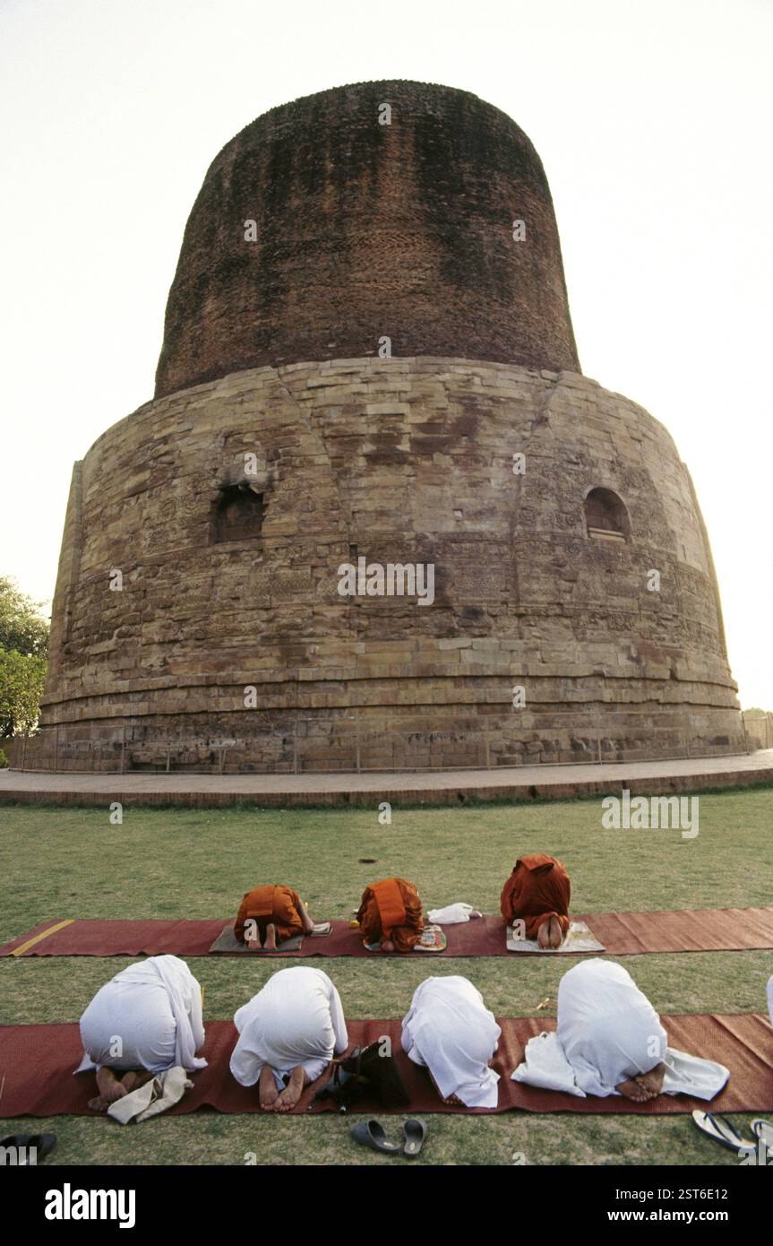 The dhamekh stupa at sarnath where the buddha preached his first sermon ...