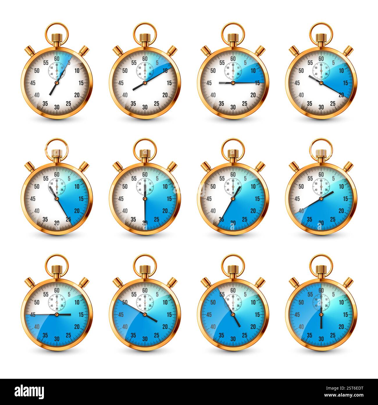 Realistic classic stopwatch. Shiny golden metal chronometer, time ...