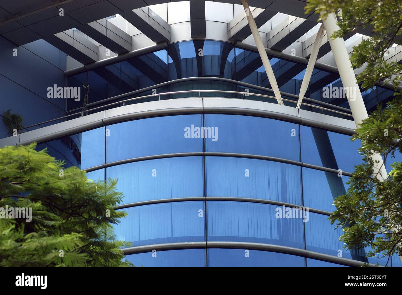 Horizontal and diagonal steel girders used in the exteriors of RMZ Corp ...