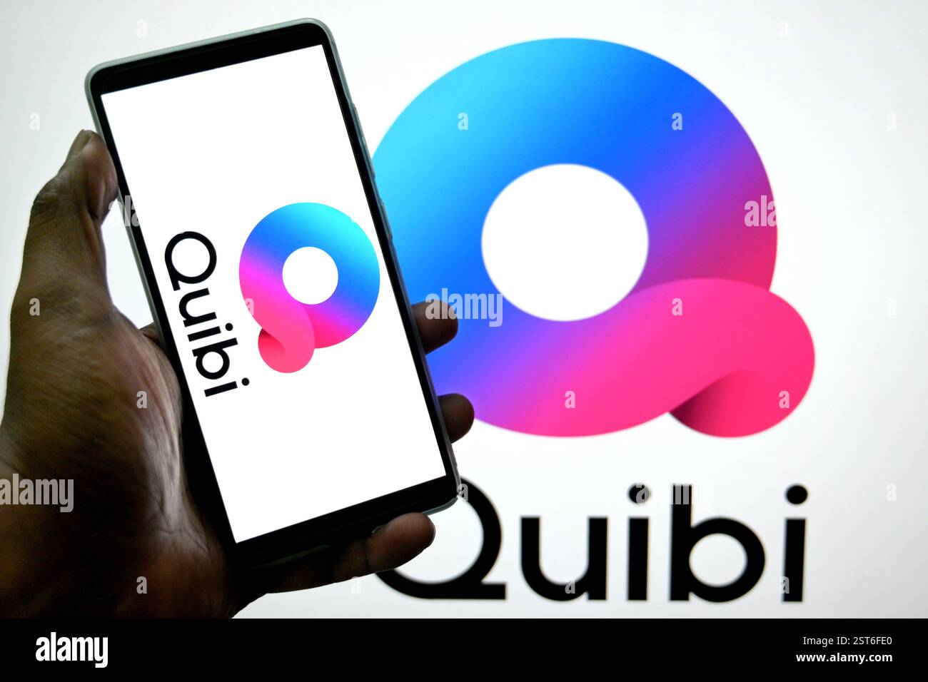 India. 15th Feb, 2025. In this photo illustration, a QUIBI logo is seen displayed on a ...