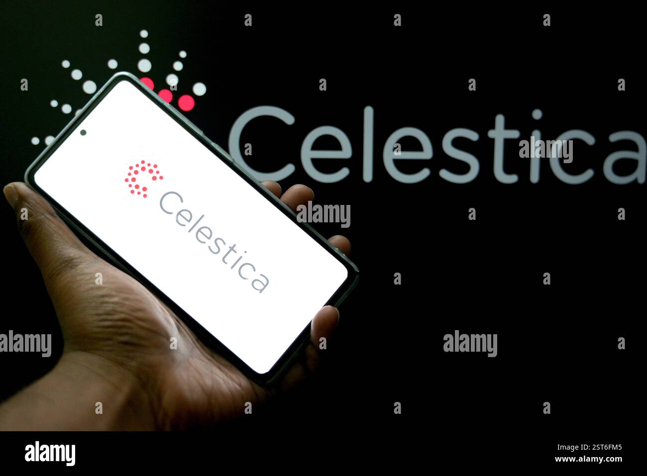 India. 15th Feb, 2025. In this photo illustration, a Celestica logo is seen displayed on a ...