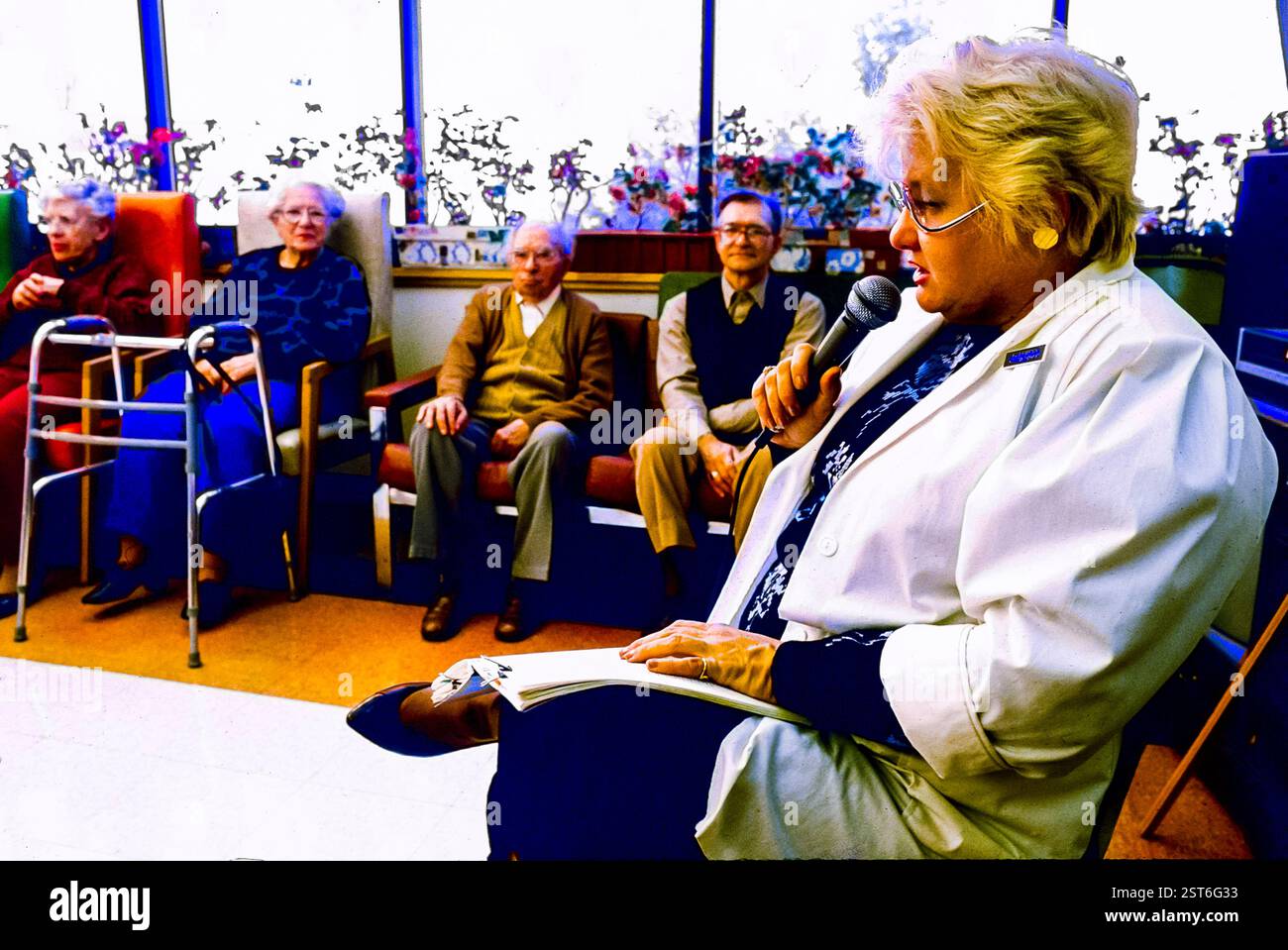 Pittsburgh, Pennsylvania, USA, Woman Animator, Talking with Group of ...