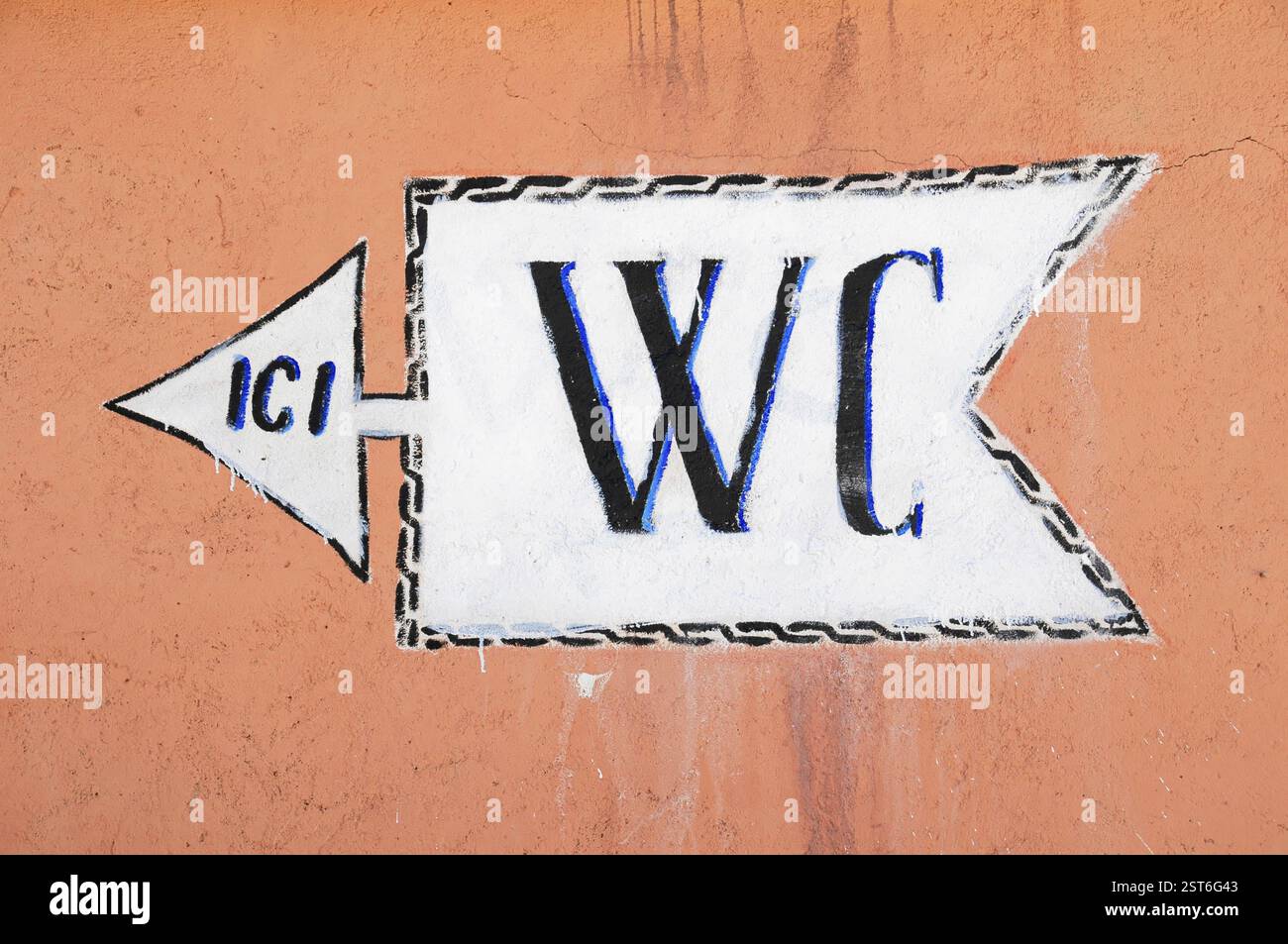 Tichka Pass, Col du Tichka, 2260m, WC sign with arrow on orange ...