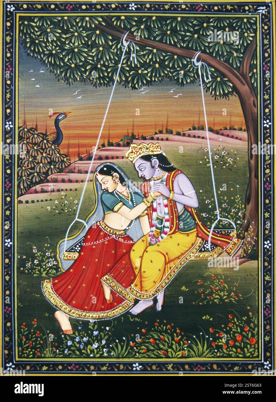 Radha Krishna enjoying jhoola miniature painting on paper Stock Photo ...