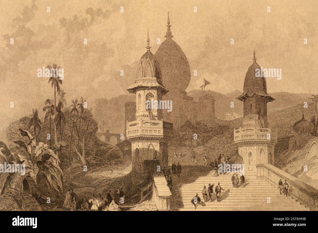 Lithograph, painting of gokul temple, uttar pradesh, india Stock Photo ...