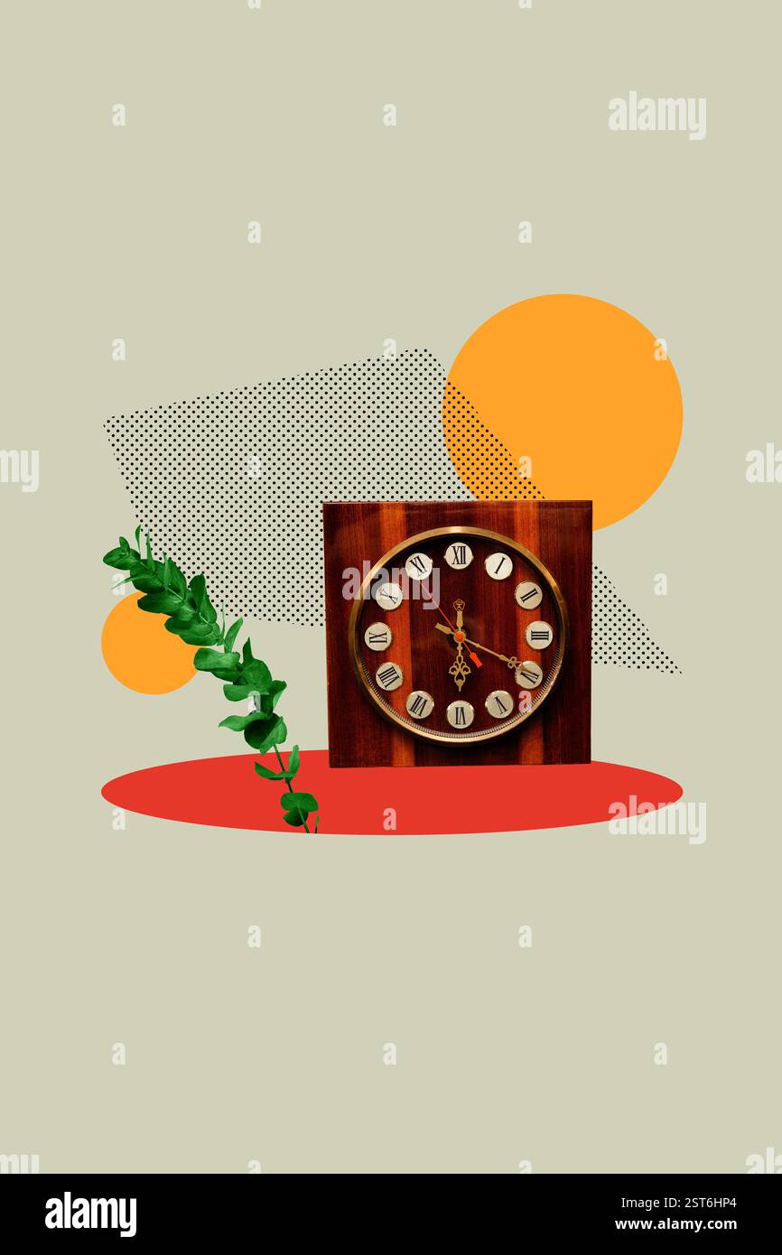 Vertical sketch 3d artwork collage poster of victorian style clock time ...