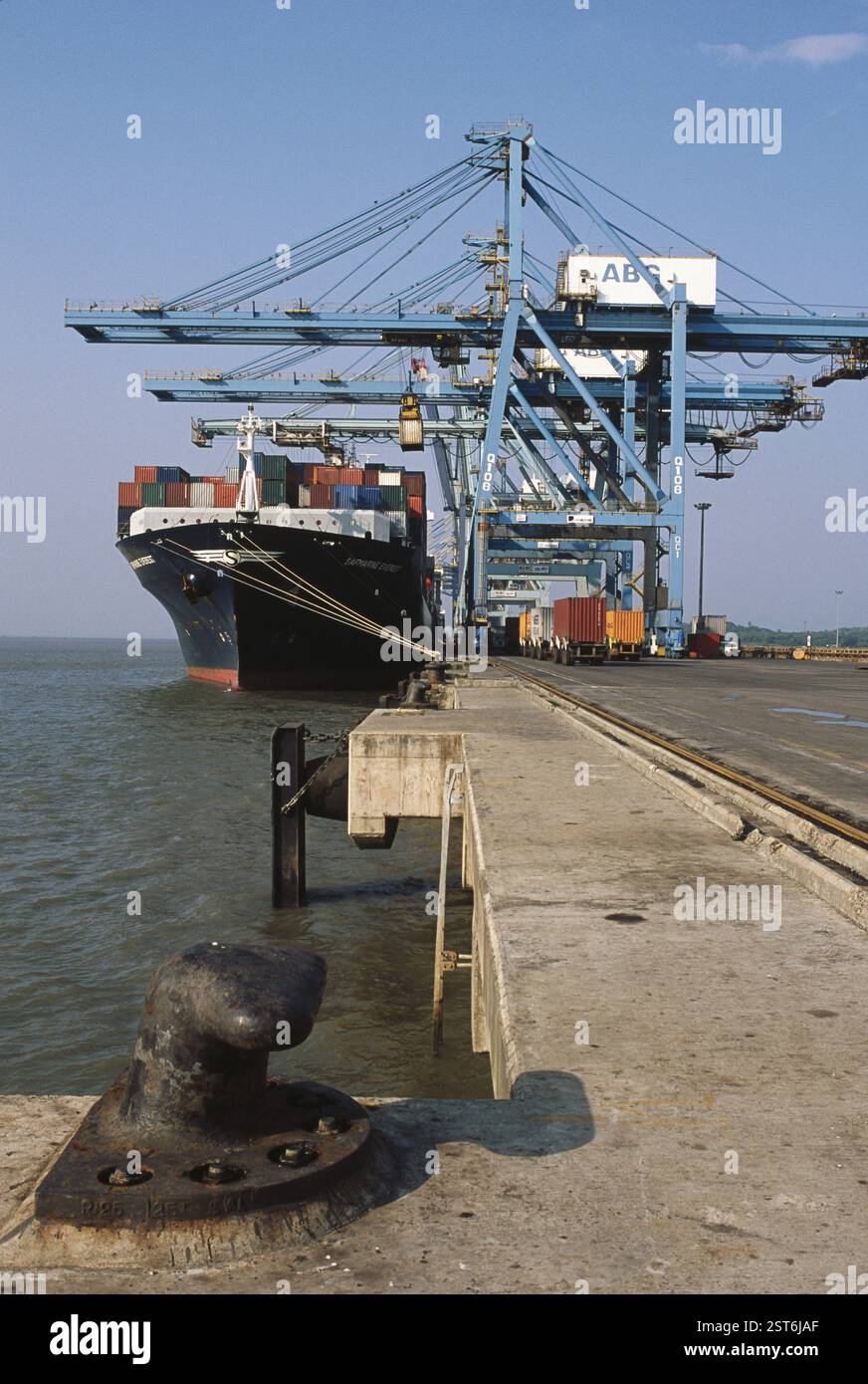 Containers loading at port, nava seva, india Stock Photo - Alamy