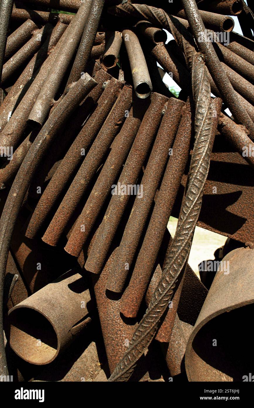 Abstract, shapes of the rusted iron sculpture in park, Gandhi Nagar ...