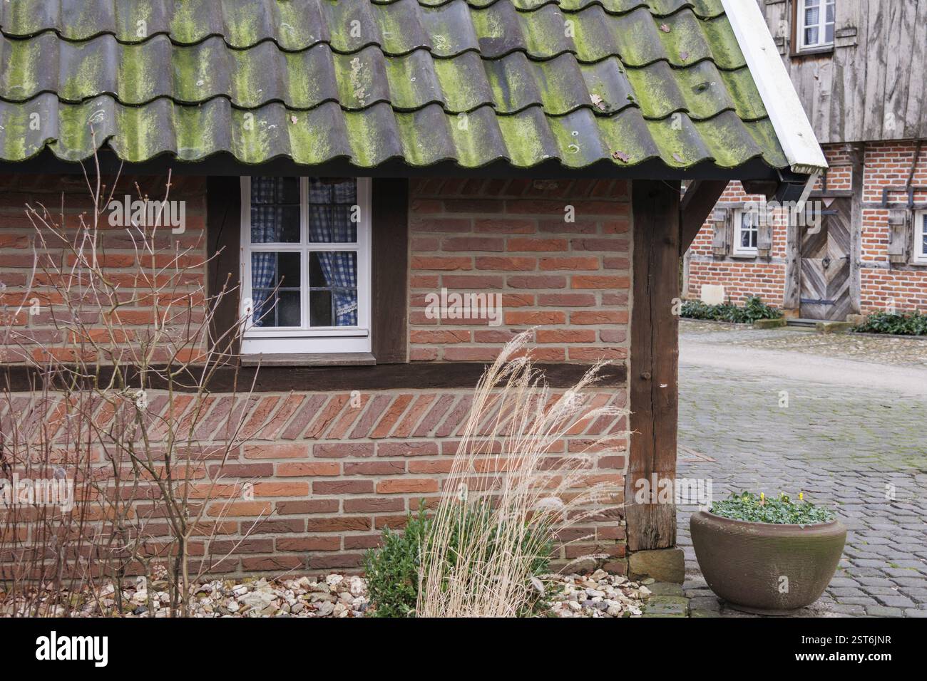 Idyllic view of a historic village with brick houses and roof tiles ...
