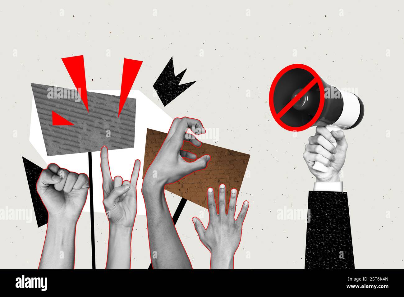 Composite art 3d creative image collage of hands hold megaphone ...