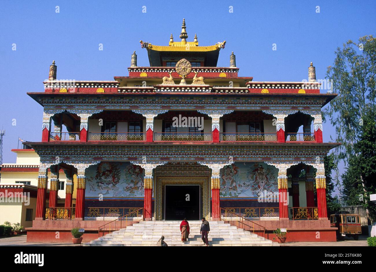 Colourful painted Tibetan Monastery, Bodhgaya, Bihar, India, Asia Stock ...