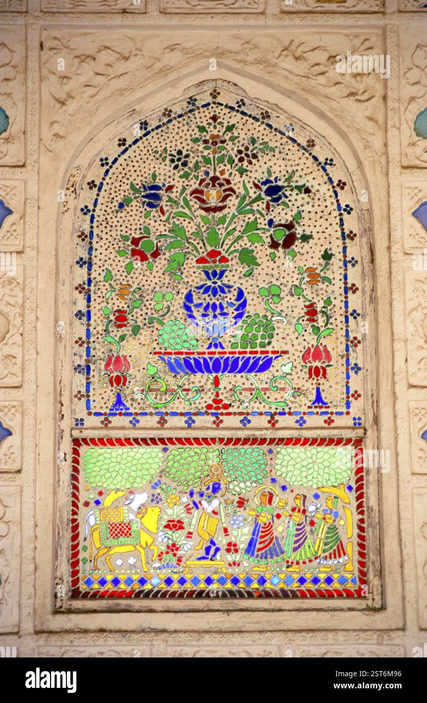 Lord Krishna playing flute & Gopi on stained glass work, Jaimandia ...