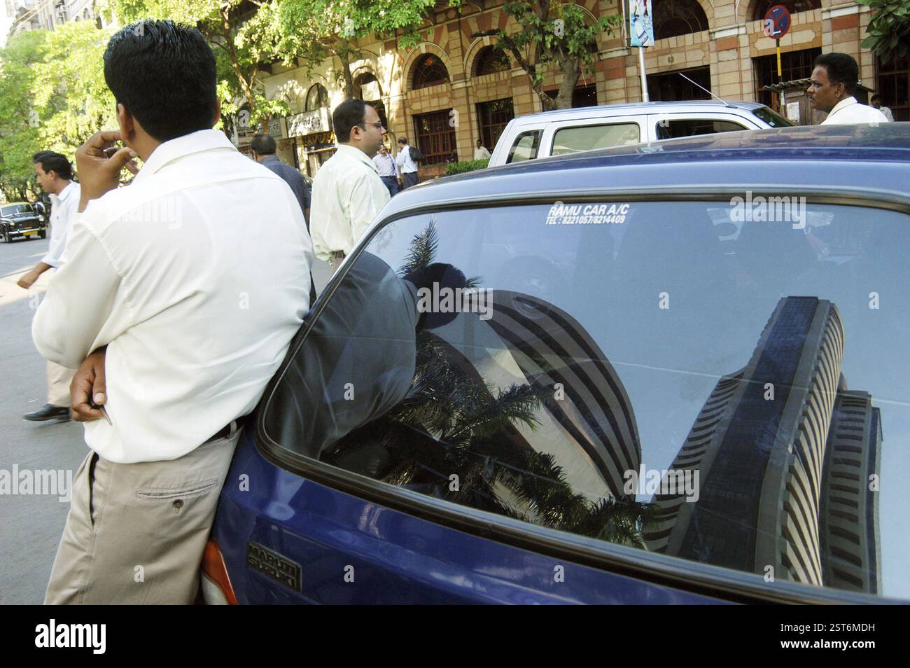 Reflection of BSE (Bombay Stock Exchange) on a car at Dalal Street in ...