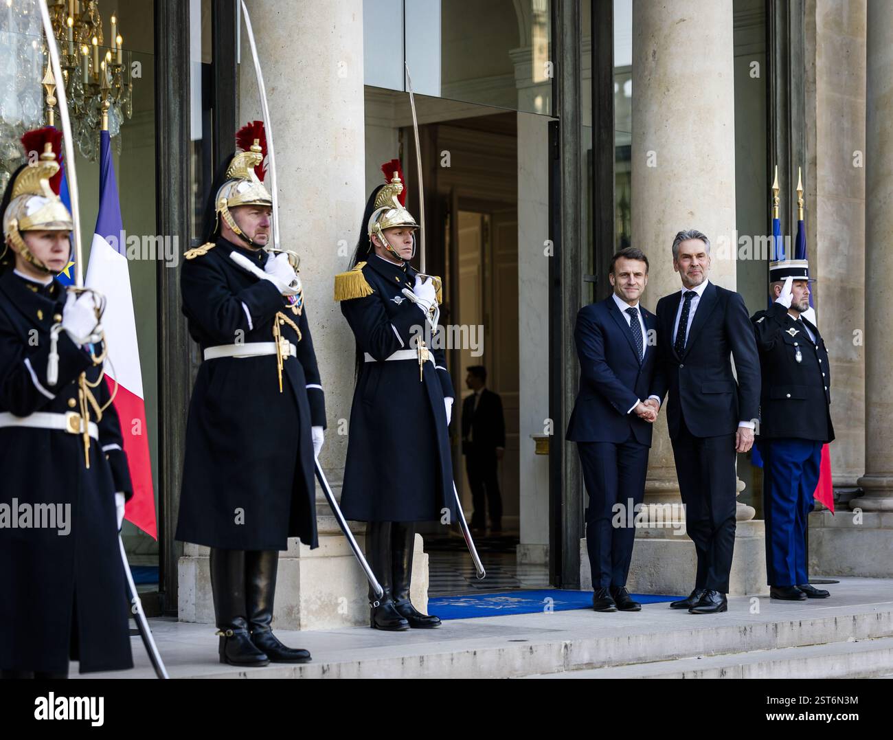 PARIS - Prime Minister Dick Schoof is received by French President Emmanuel Macron prior to an ...