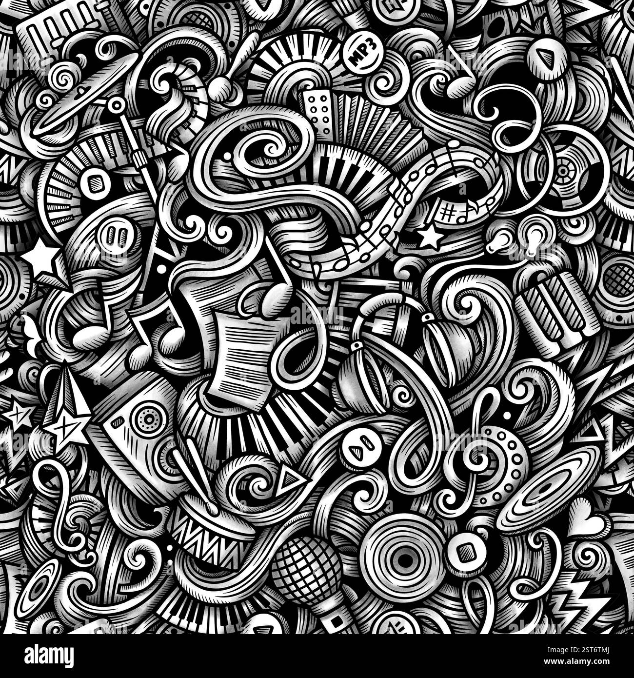Graphics doodle Music seamless pattern Stock Photo - Alamy