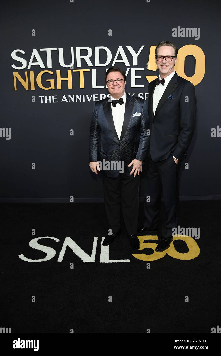 New York, USA. 16th Feb, 2025. SNL50: THE RED CARPET -- Pictured: (l-r) Nathan Lane and Devlin ...