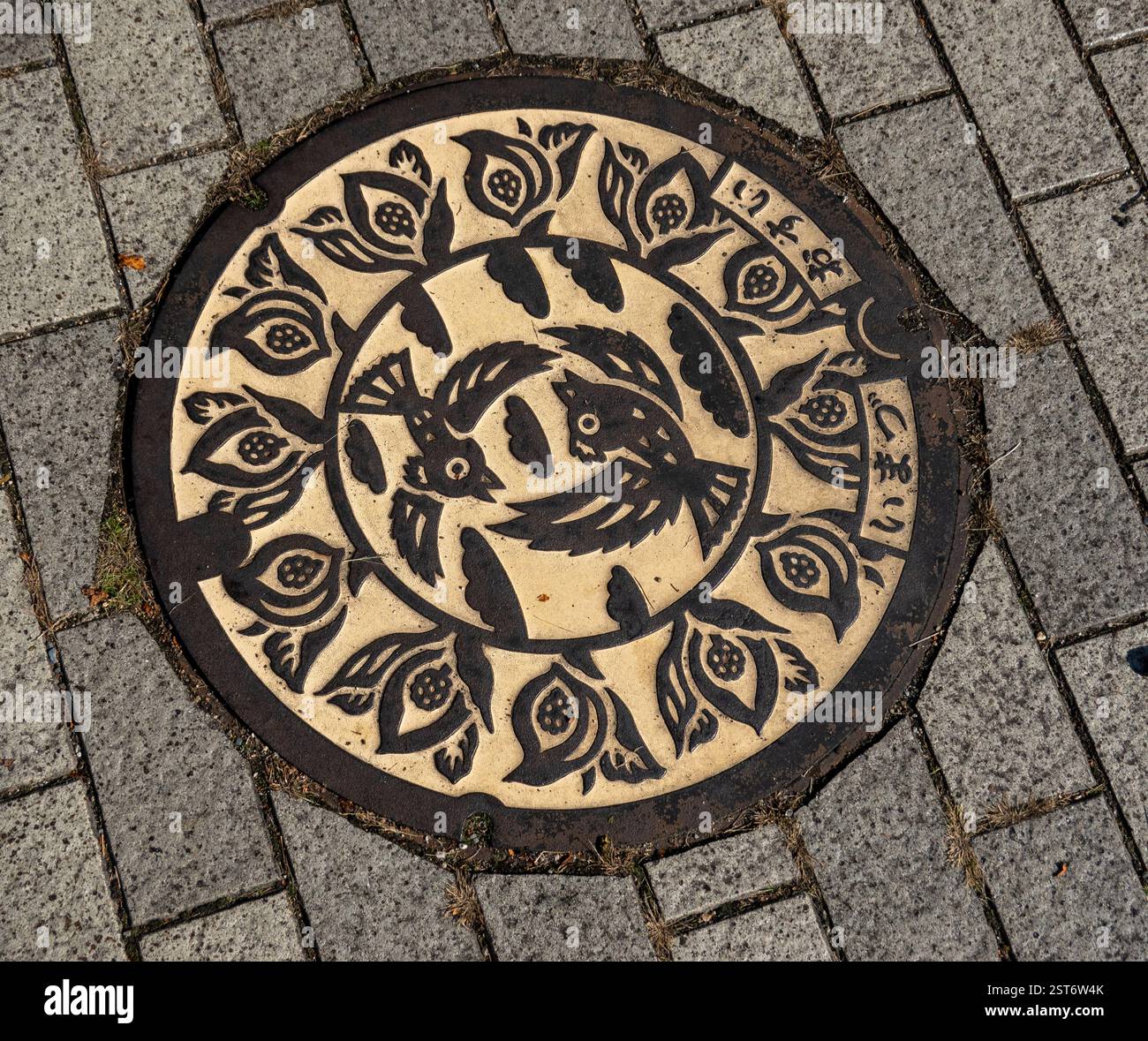 Imasu osui sewage drainage circle sidewalk walkway bricks stones hi-res ...