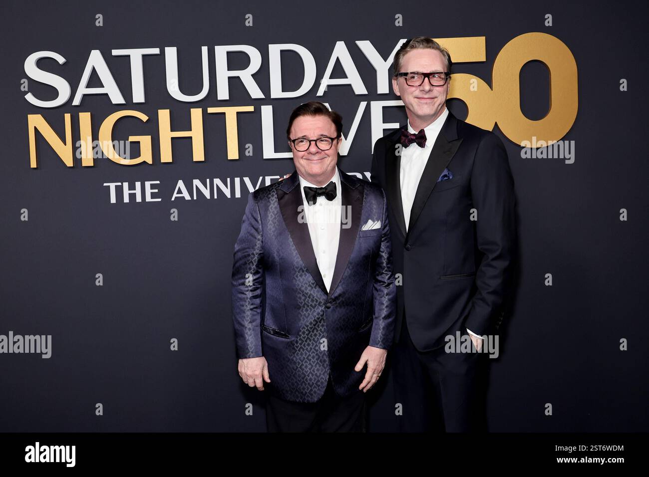 New York, USA. 16th Feb, 2025. SNL50: THE RED CARPET -- Pictured: (l-r) Nathan Lane and Devlin ...