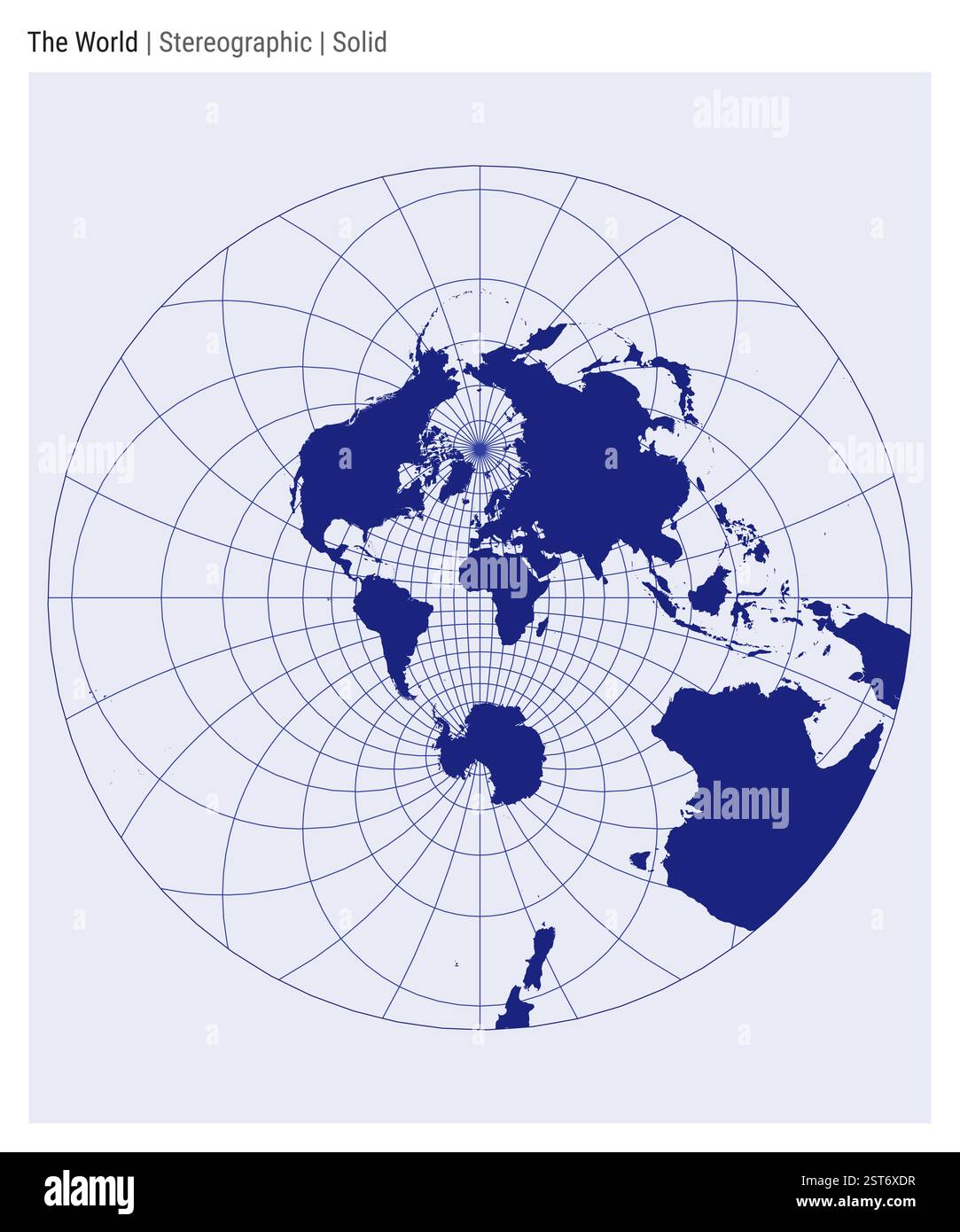 World map. Stereographic. Solid style. High detail world map for ...