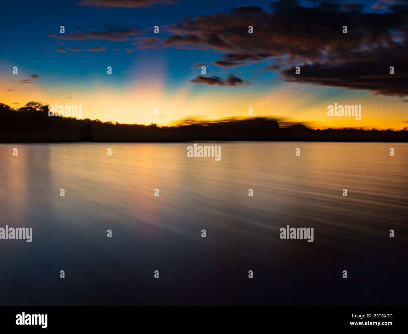 Amazonia - sunset over the Javari river, Amazonas rain forest. Selva on ...