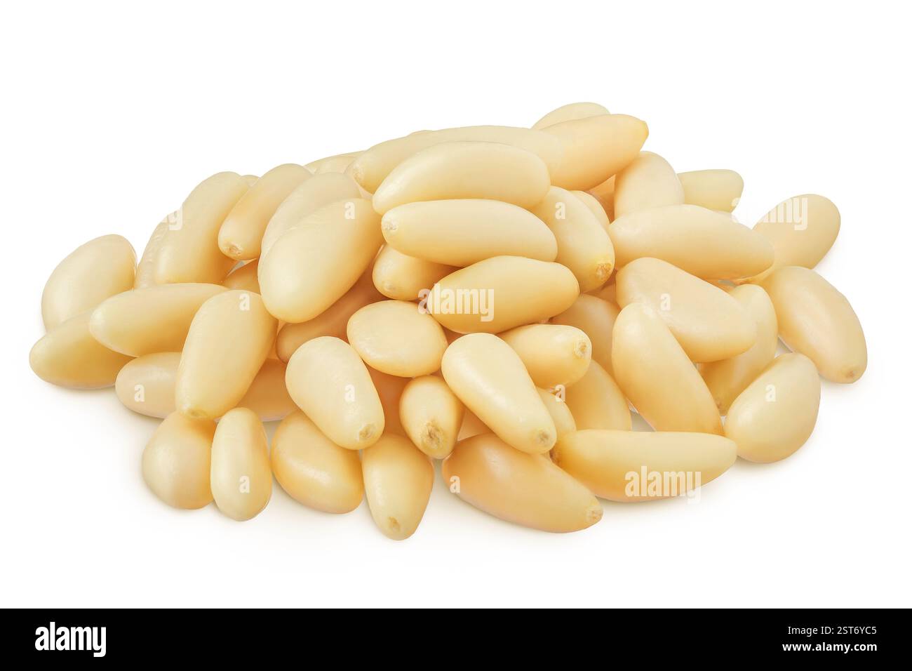 Shelled European pine nuts isolated on white background with full depth ...