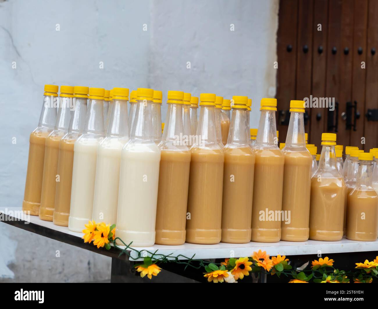 Bogota, Colombia - Dec 11, 2022: Different tastes of chicha beverage ...