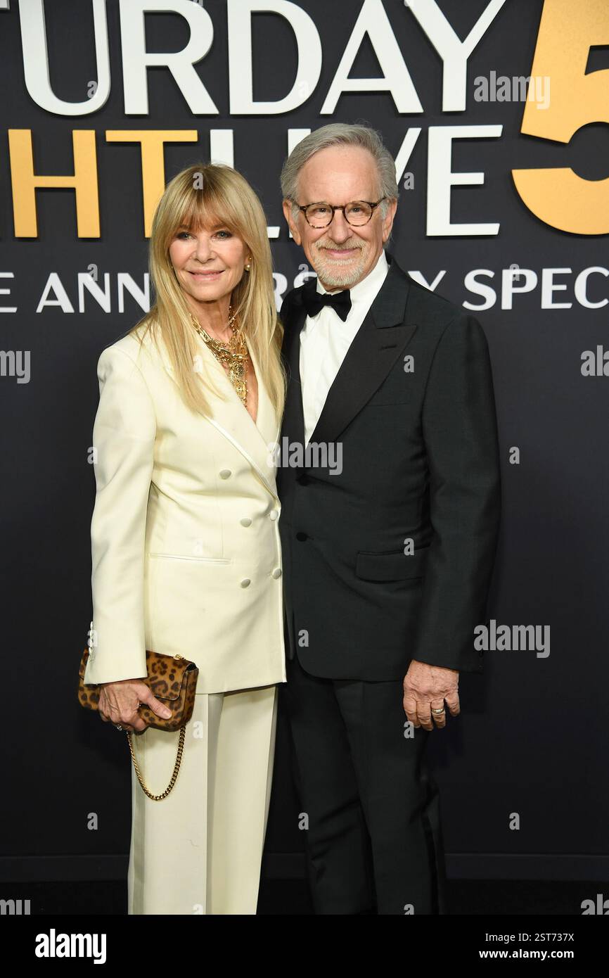 New York, USA. 16th Feb, 2025. SNL50: THE RED CARPET -- Pictured: (l-r) Kate Capshaw and Steven ...