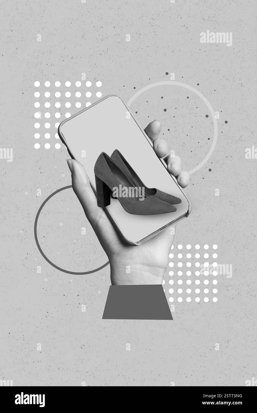 3d retro abstract creative artwork template collage of woman hand hold ...