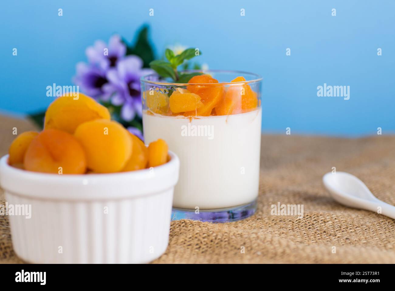 Light fruit yogurt with dried apricots and mint Stock Photo - Alamy