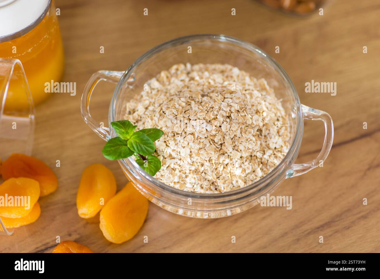 Raw oatmeal on gray hi-res stock photography and images - Alamy