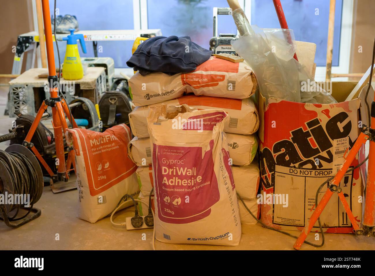 building materials and tools displayed on a construction site ...