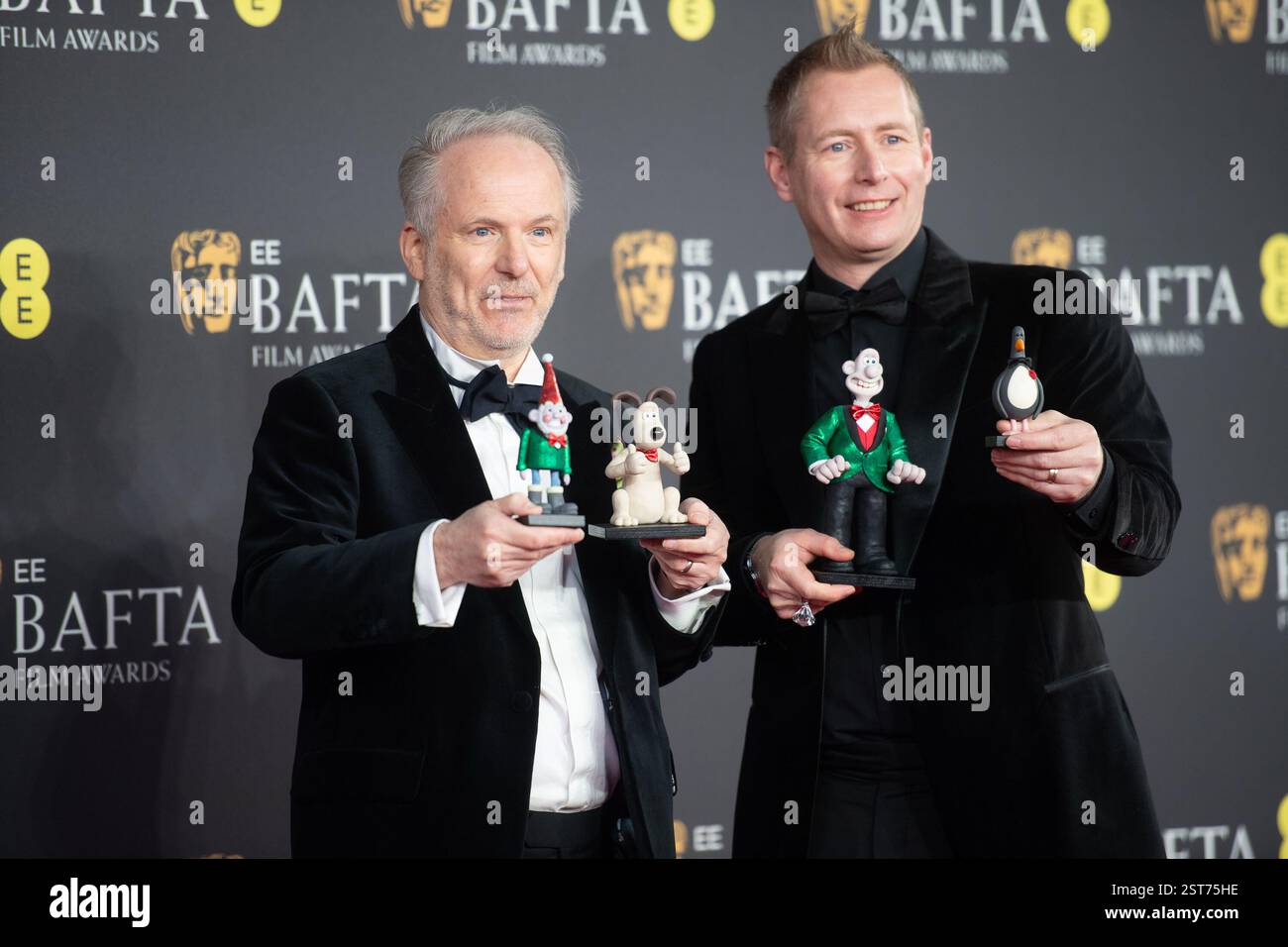 London, UK. 16 Feb, 2025. Pictured: Nick Park and Merlin Crossingham ...