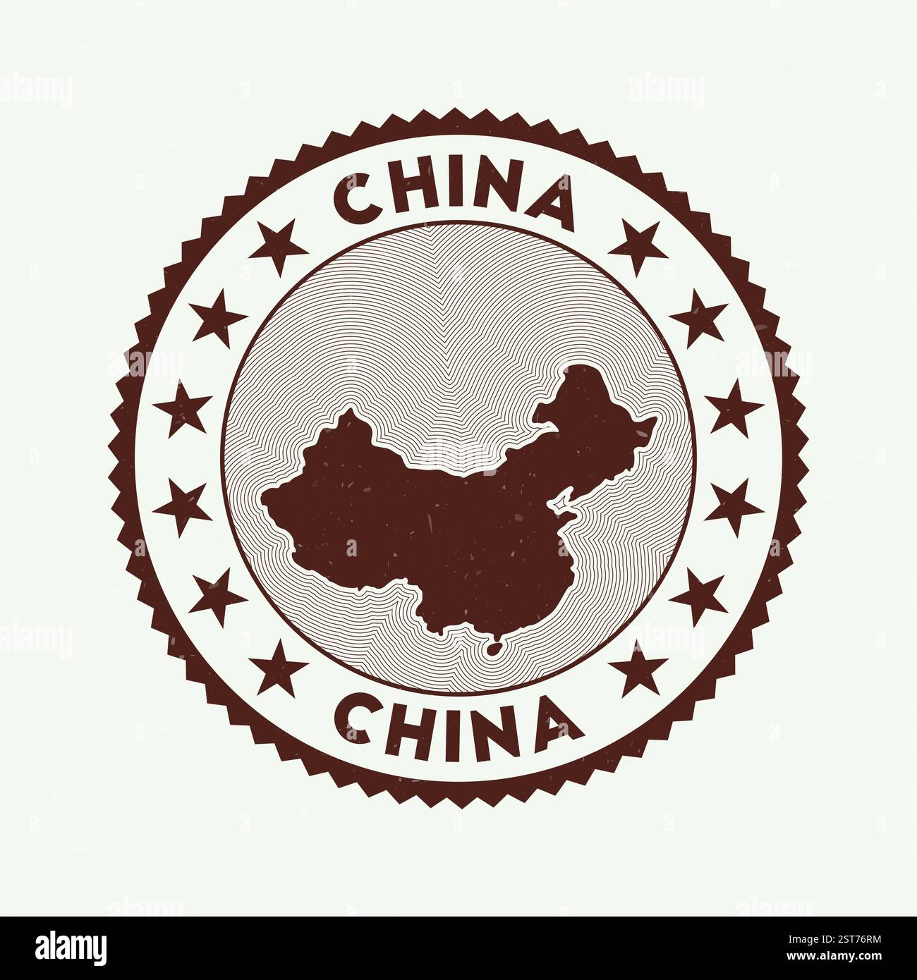 China emblem. Country round stamp with shape of China, isolines and ...